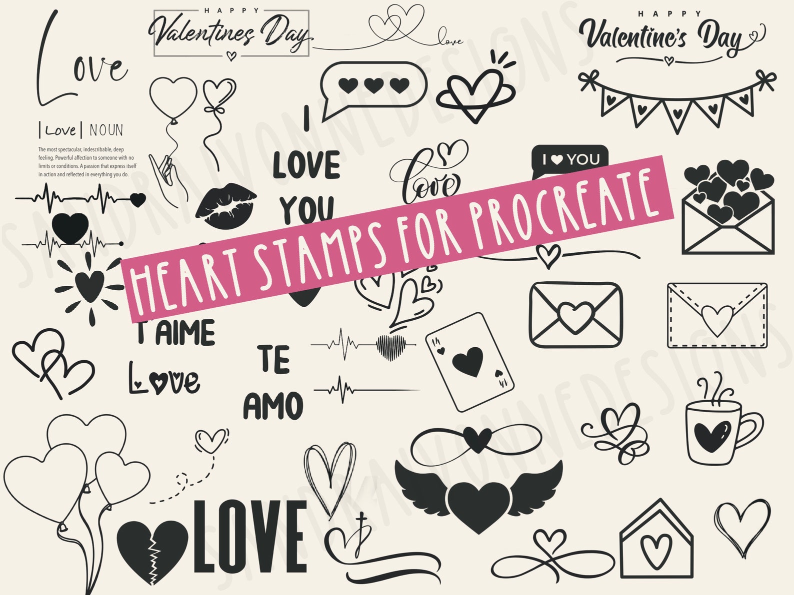 Valentines Brushes for Procreate Heart Brushset Brushes - Etsy