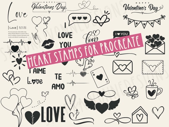 Valentines Brushes for Procreate Heart Brushset Brushes | Etsy