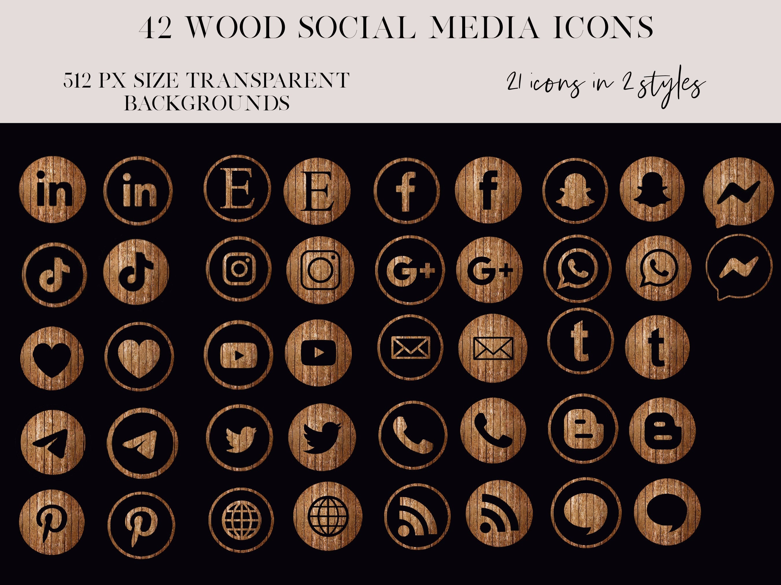 Wood Transparent Social Media Icons, Wooded Social Sharing Icons, Wood ...