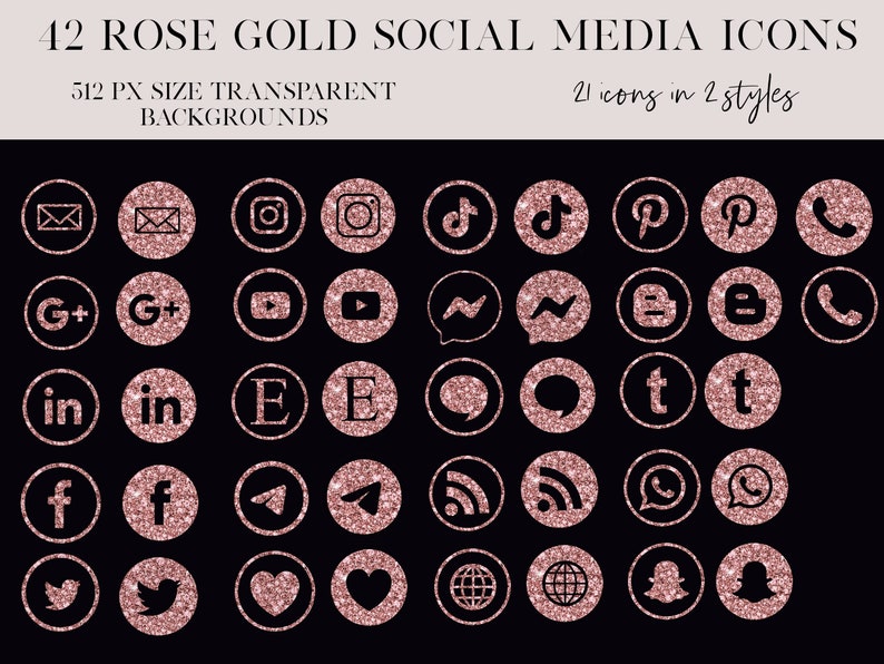 Rose Gold Transparent Social Media Icons, Rose Gold Social Sharing ...
