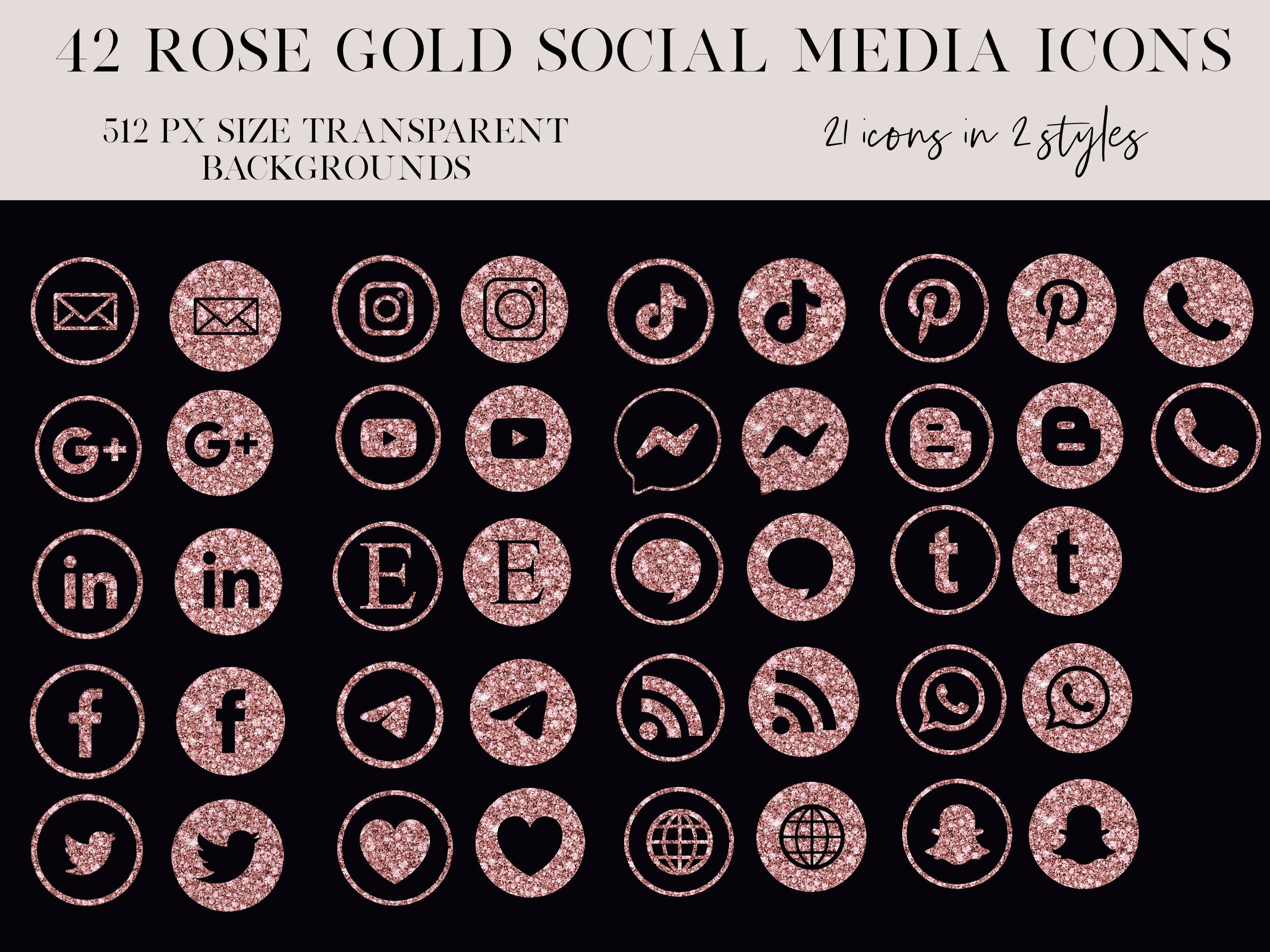Rose Gold Transparent Social Media Icons, Rose Gold Social Sharing ...