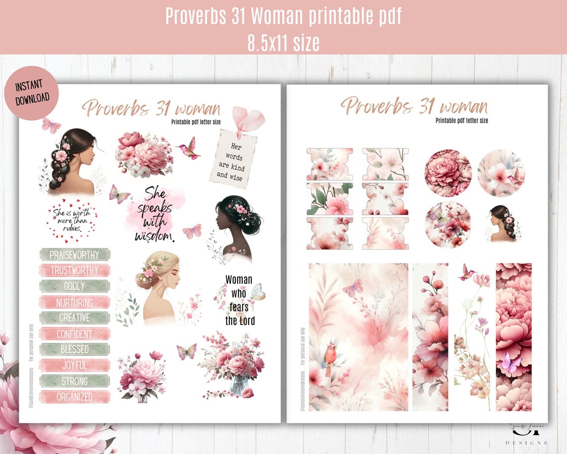 Proverbs 31 Virtuous Woman Stickers - Printable Bible Journaling Tabs ...