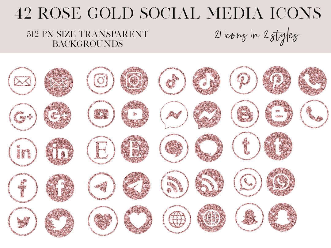 Rose Gold Transparent Social Media Icons, Rose Gold Social Sharing ...