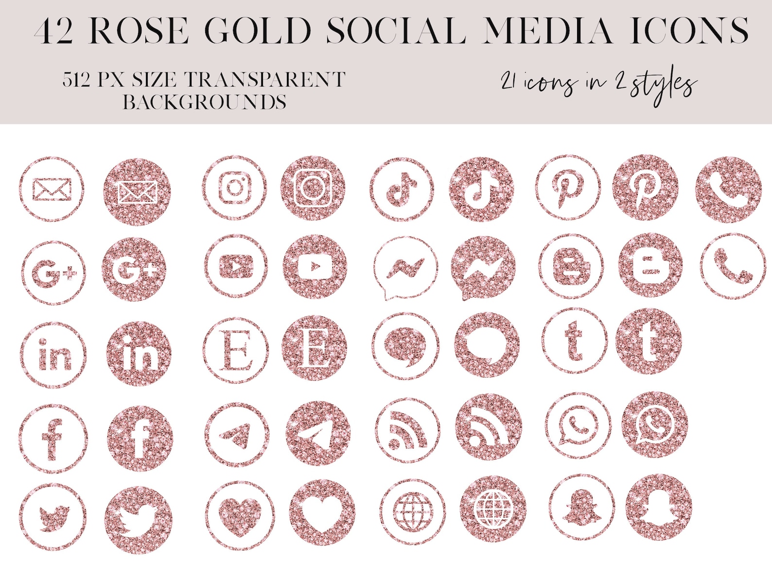 Rose Gold Transparent Social Media Icons, Rose Gold Social Sharing ...