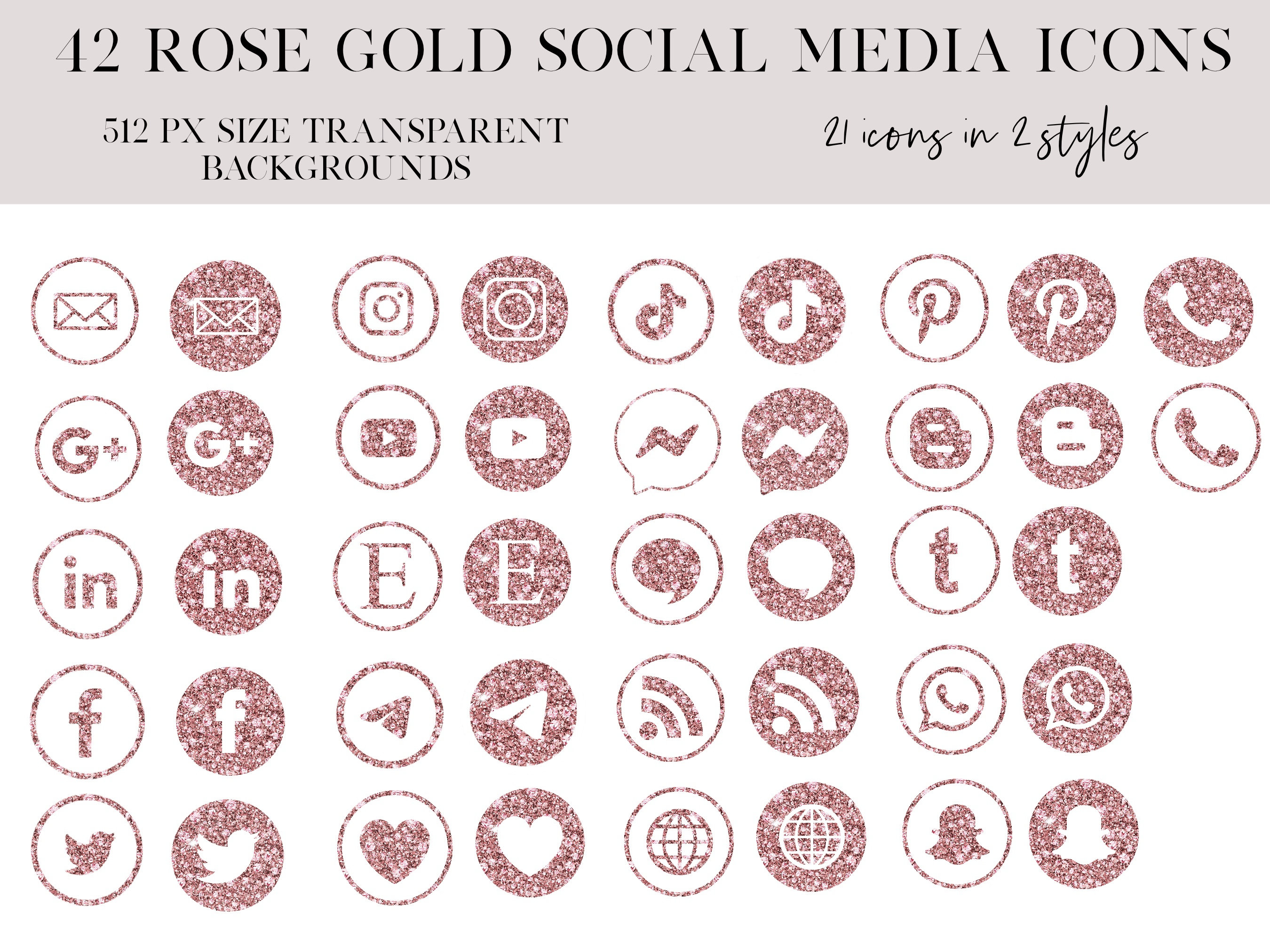 Rose Gold Transparent Social Media Icons, Rose Gold Social Sharing ...