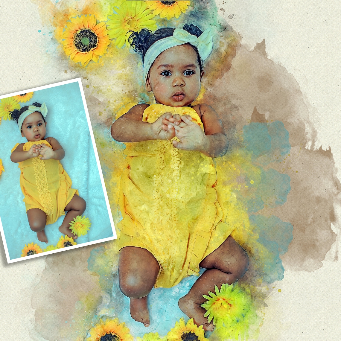 Custom Digital Baby Portrait From Photo Watercolor | Etsy