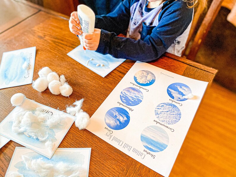 Cotton Ball Cloud Type Cards Homeschool Science Weather | Etsy