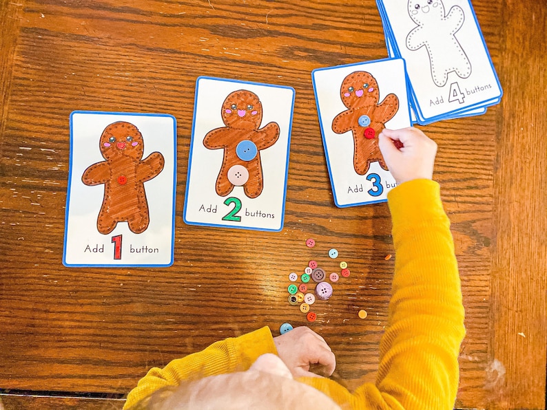 Gingerbread Man Button Counting Printable for Preschoolers | Counting ...