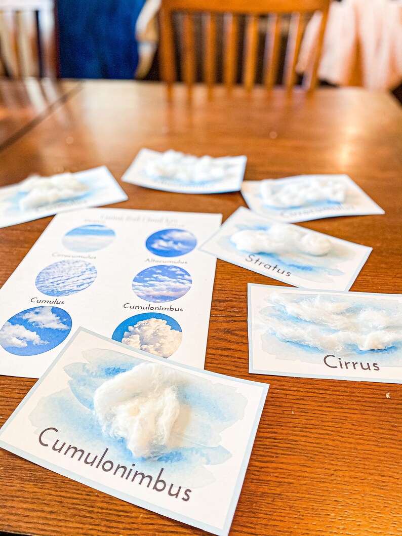 Cotton Ball Cloud Type Cards Homeschool Science Weather | Etsy