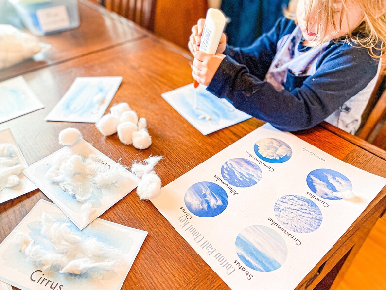 Cotton Ball Cloud Type Cards Homeschool Science Weather | Etsy