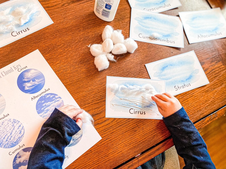 Cotton Ball Cloud Type Cards Homeschool Science Weather | Etsy