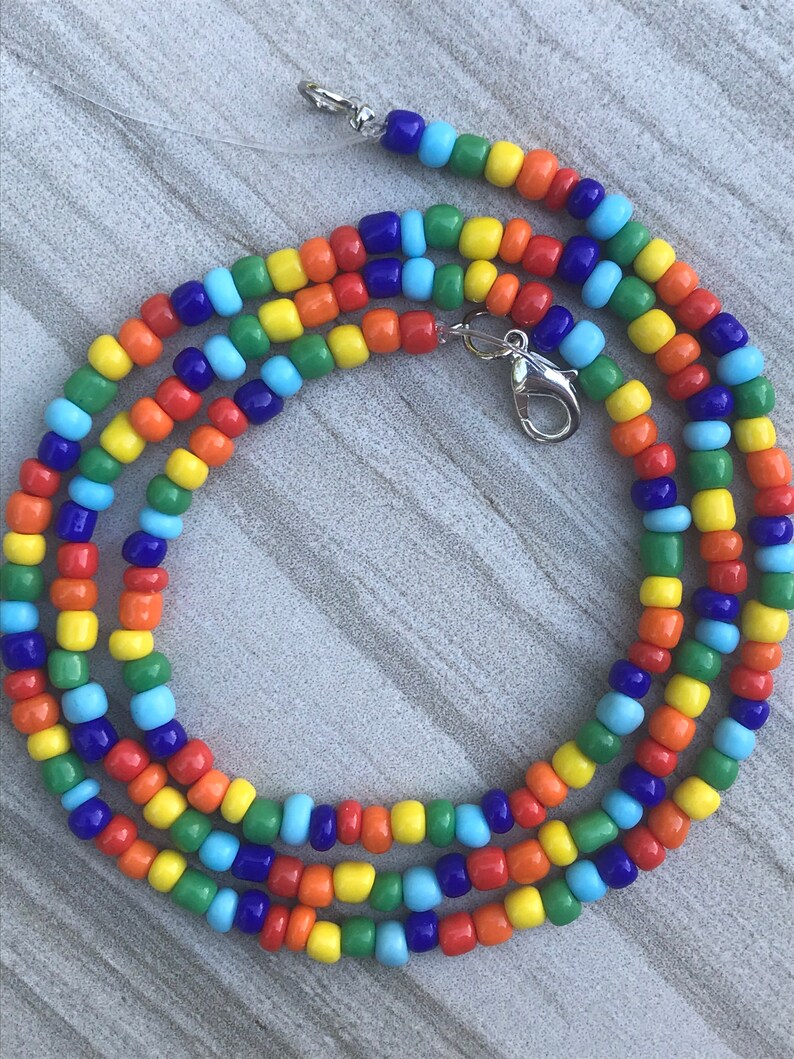 Rainbow Mask Chain Glass Seed Bead Face Mask Holder Kids & | Etsy