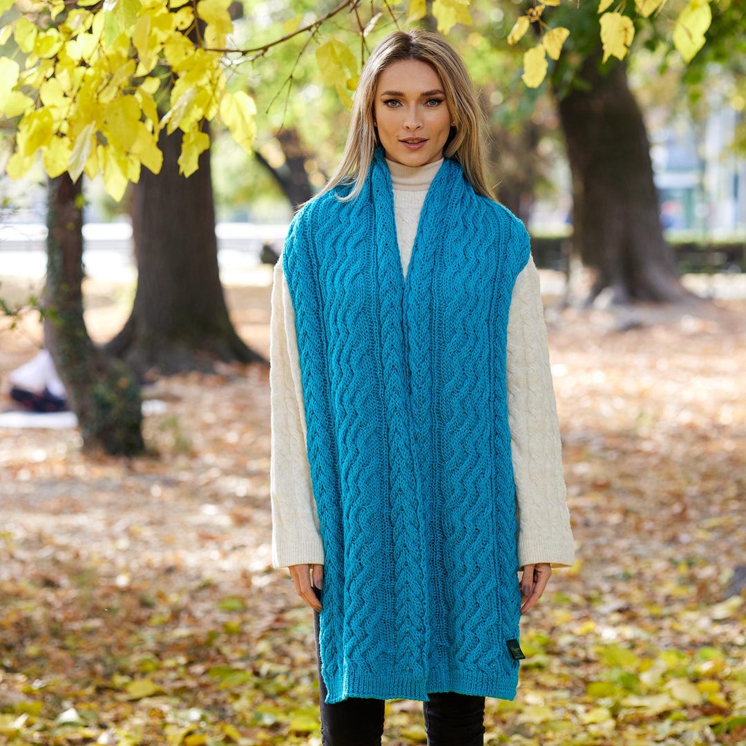 Irish - 100% Merino Wool Aran Scarf - Irish Turquoise - Handmade ...