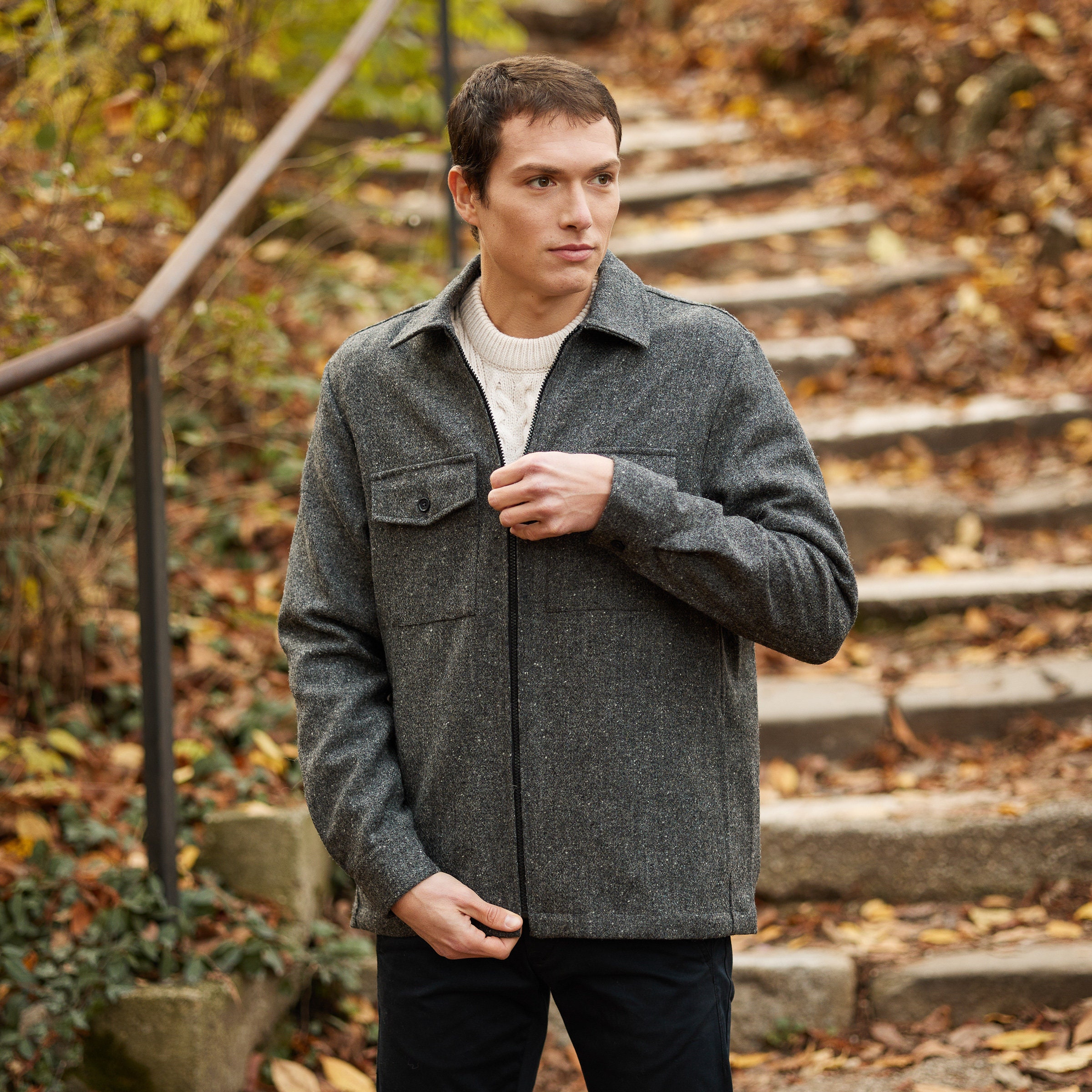 Irish 100% Donegal Tweed Shirt Jacket Grey Fleck | Etsy