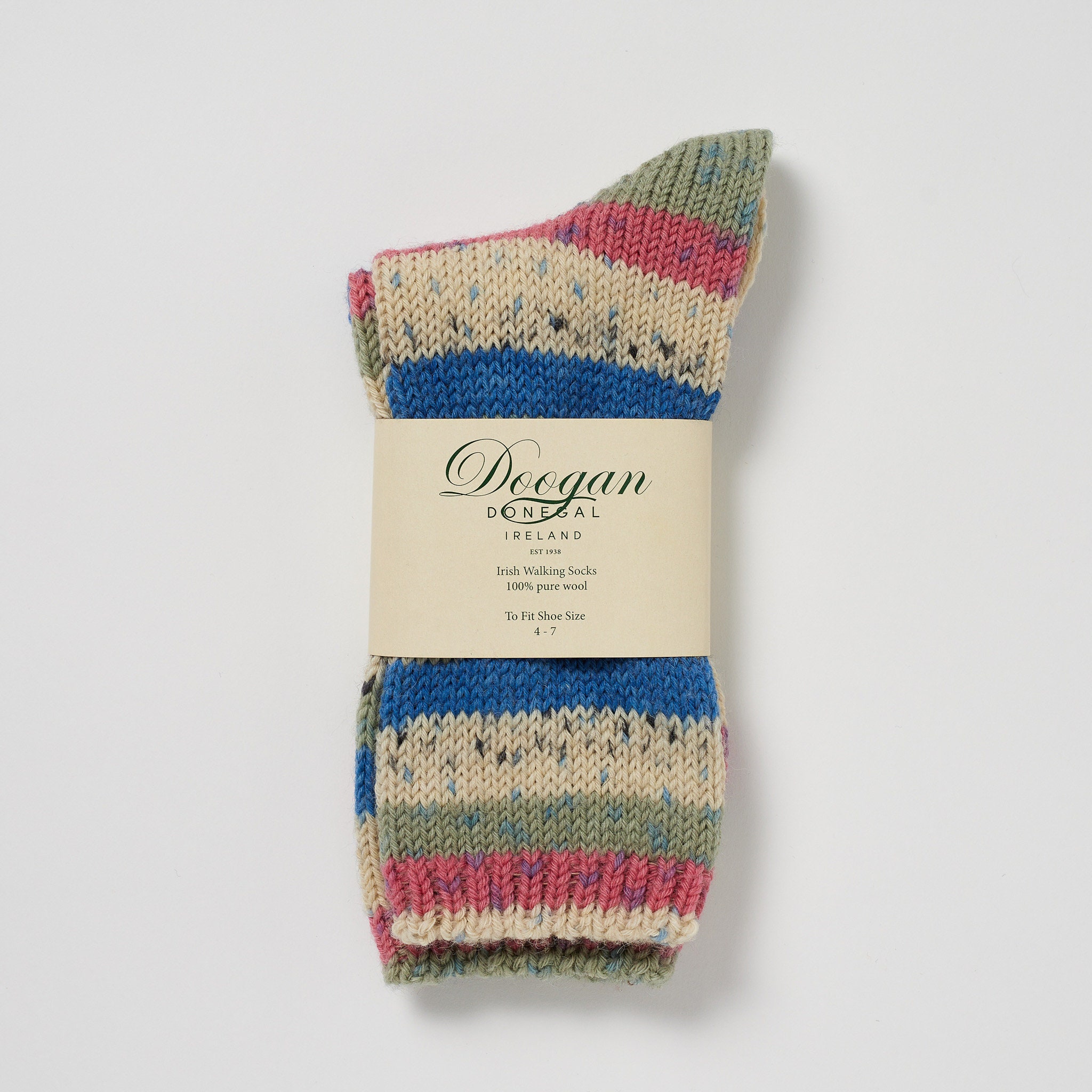 Irish Wool Walking Socks Blue/pink Fairisle Handcrafted - Etsy