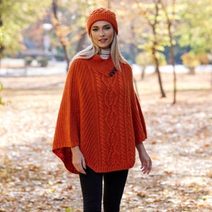 Irish - Traditional Merino Wool Aran Poncho - Burnt Orange - Ireland ...