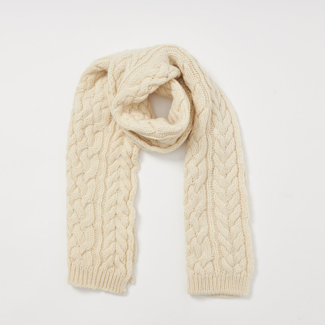 Irish - Donegal 100% Merino Wool Aran Scarf - Natural - Handmade ...