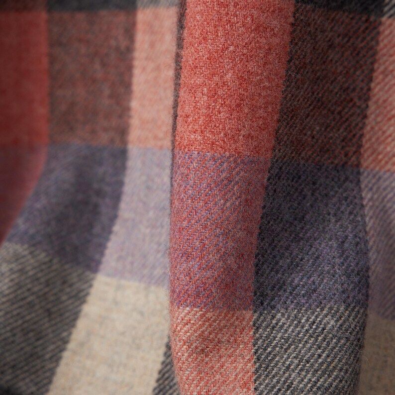 Irish Plaid 100% Wool Throw - Donegal Peach / Grey Block Twill ...
