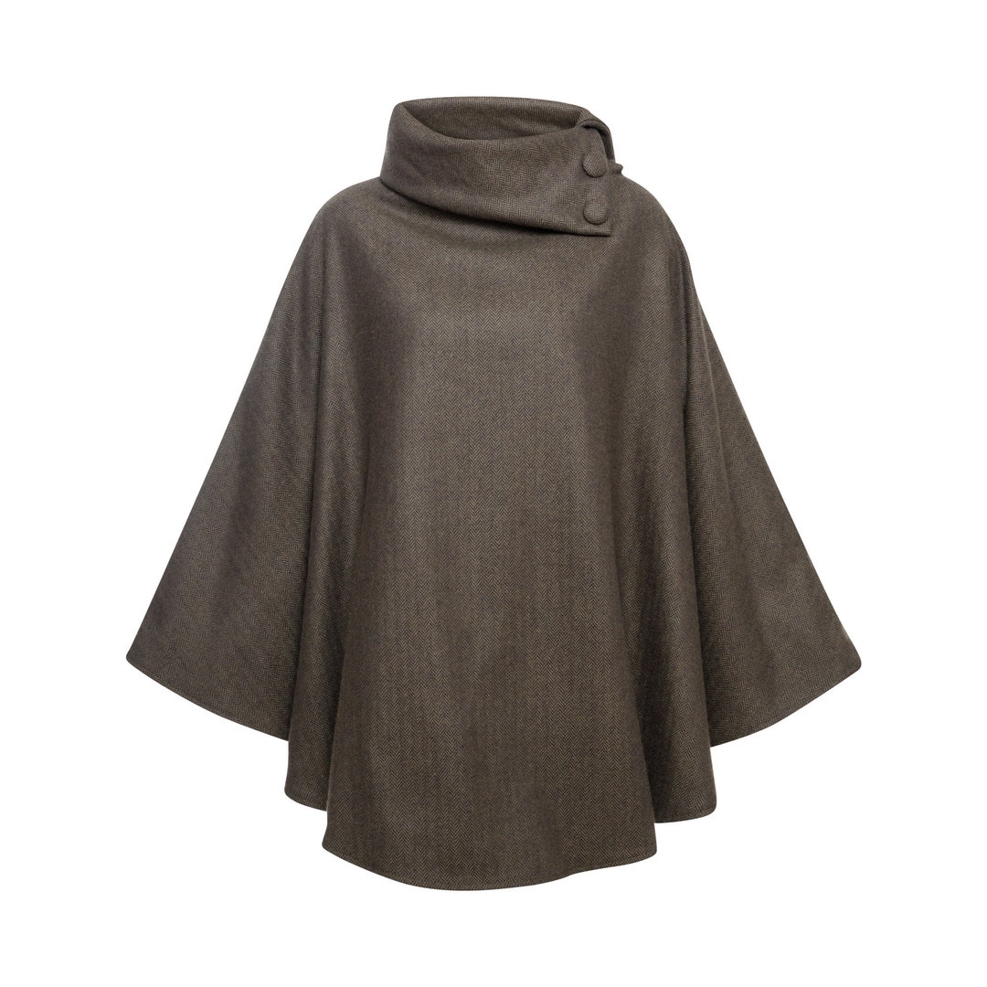 Irish - 100% Cashmere Cape / Poncho - Olive Herringbone - Ireland ...