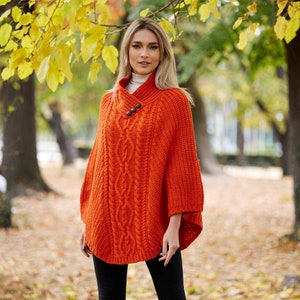 Irish - Traditional Merino Wool Aran Poncho - Irish Orange - Ireland ...
