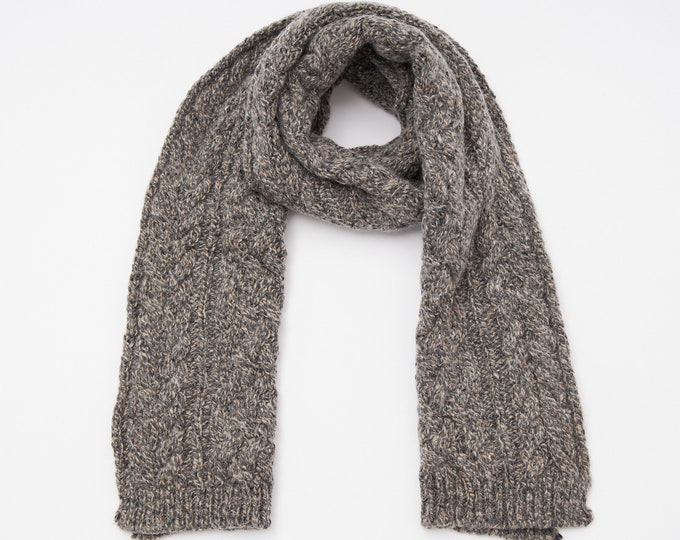 Irish - Donegal 100% Merino Wool Aran Scarf - Grey Marl - Handmade ...