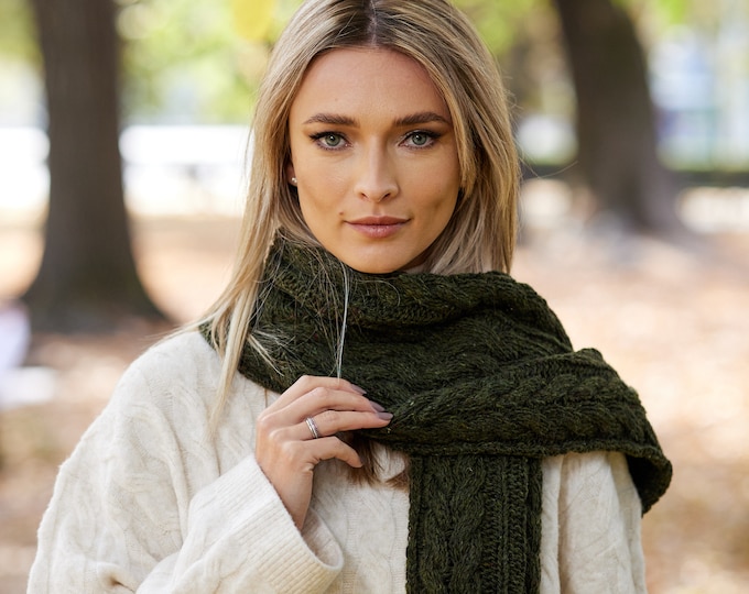 Irish Donegal 100% Merino Wool Aran Scarf Donegal Forest Fleck Handmade ...