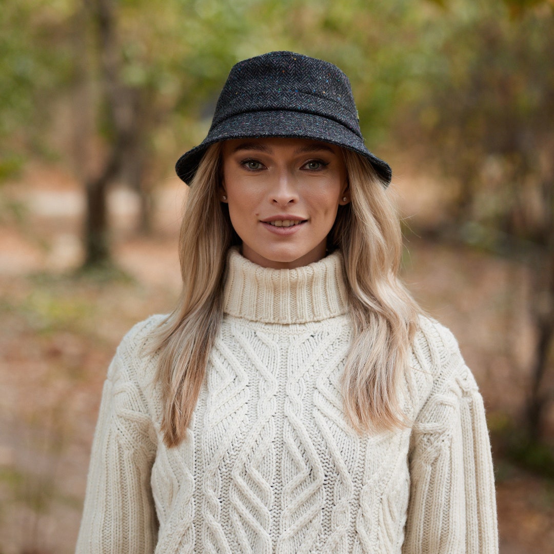 Irish Donegal Tweed Bucket Hat - Charcoal Donegal Fleck Herringbone ...