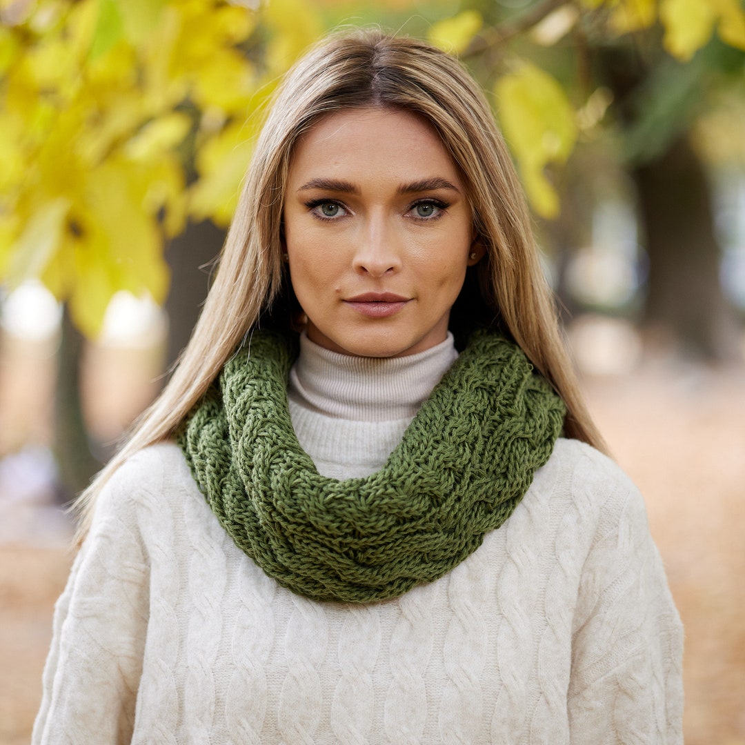 Irish - Donegal Merino Wool Aran Snood - Irish Olive - Handmade ...