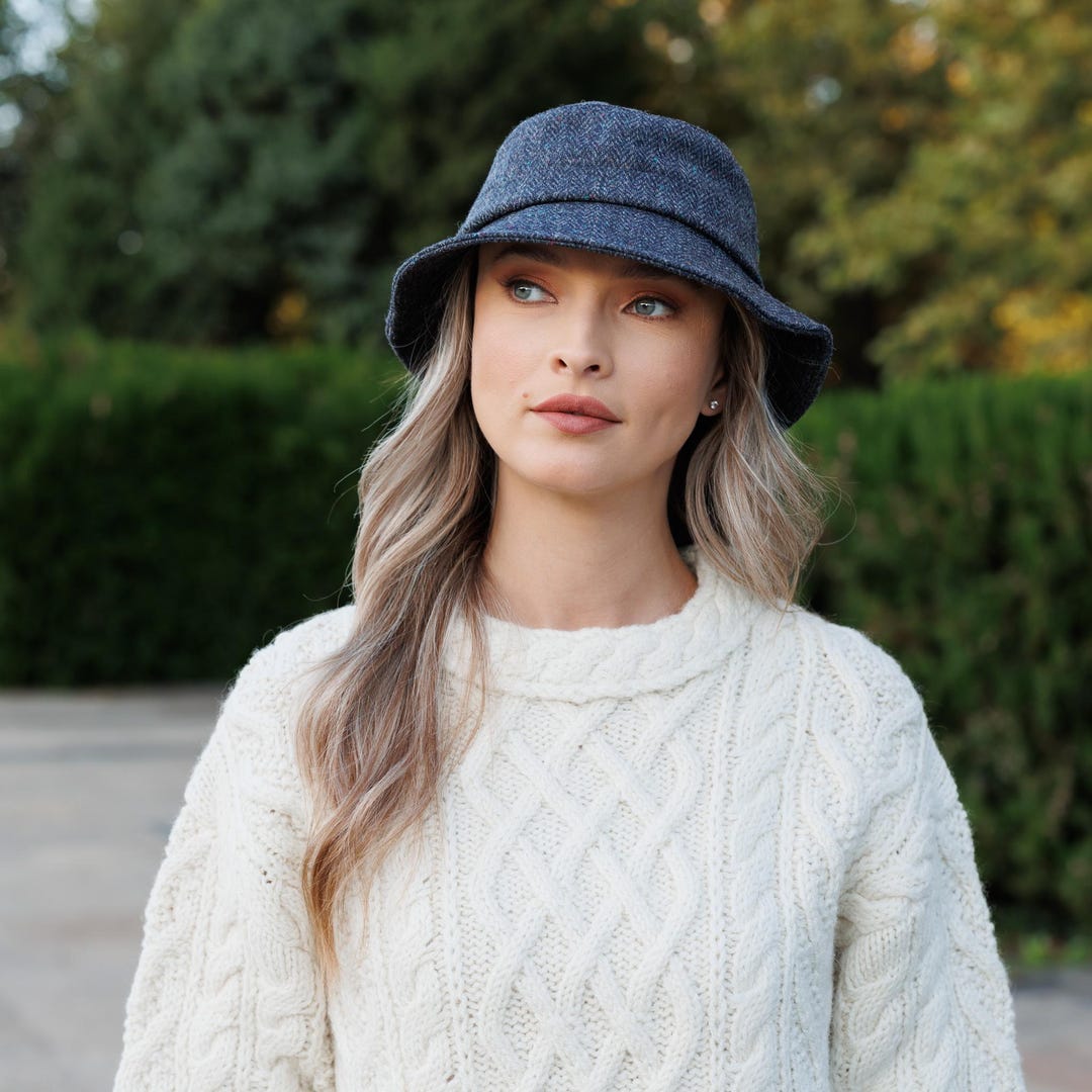 Irish Donegal Tweed Bucket Hat - Navy Donegal - Ireland - Handcrafted ...