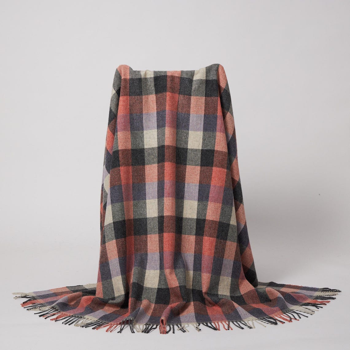 Irish Plaid 100% Wool Throw - Donegal Peach / Grey Block Twill ...