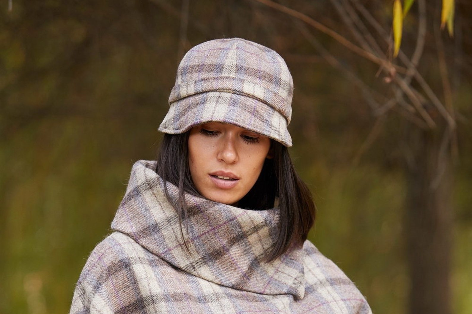 Irish Donegal Tweed Flapper Hat Beige/purple Check | Etsy