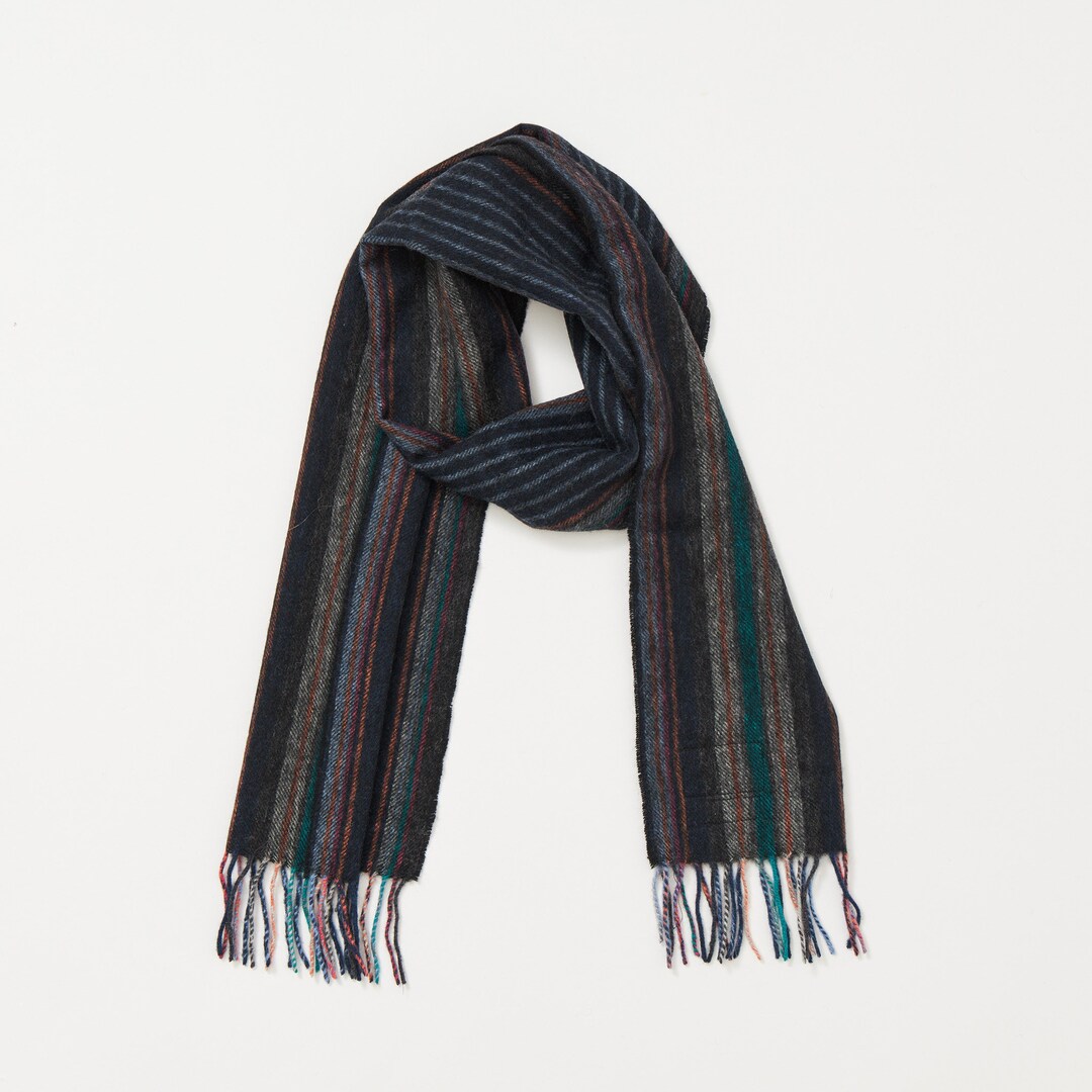 Irish - 100% Lambswool Stripe Scarf - Green Multi Stripe - Handmade ...