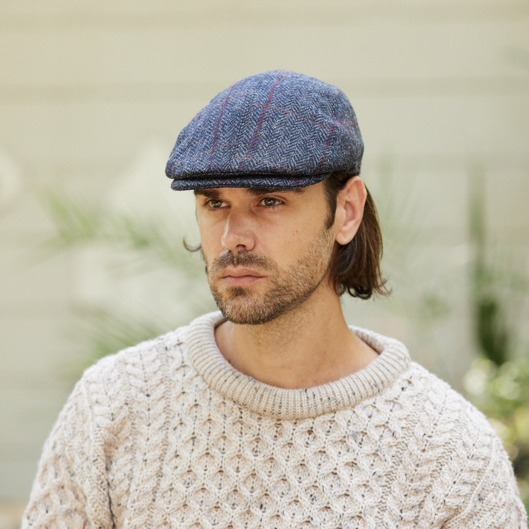 Irish - Donegal Tweed Driving Cap - Navy Plaid Donegal - Ireland ...