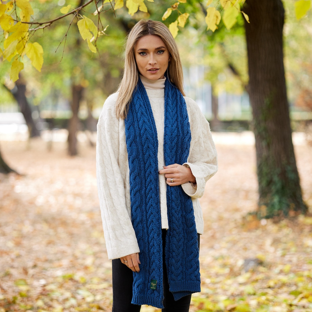 Irish - 100% Merino Wool Aran Scarf - Irish Mariner - Handmade ...