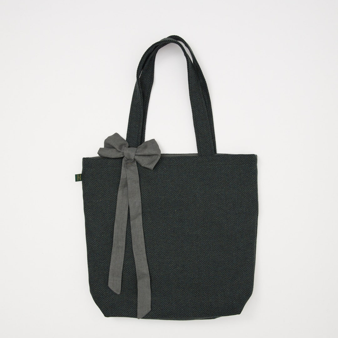 Irish Donegal Tweed / Linen Tote Bag - Green / Black Herringbone ...