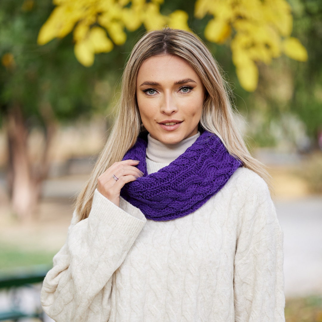 Irish - Donegal Merino Wool Aran Snood - Deep Purple - Handmade ...