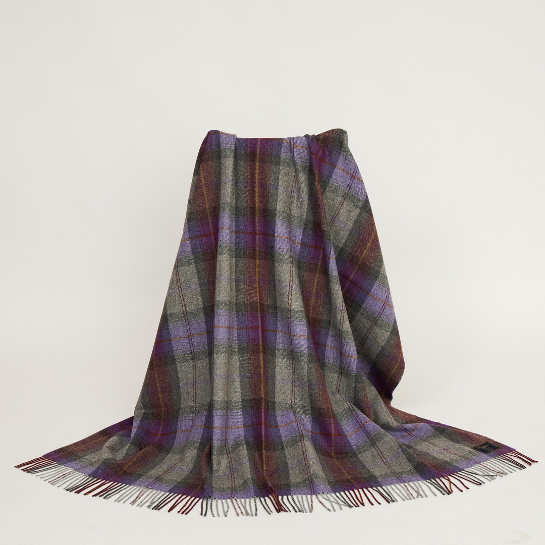 Irish Plaid 100% Wool Throw - Donegal Purple / Charcoal Plaid ...