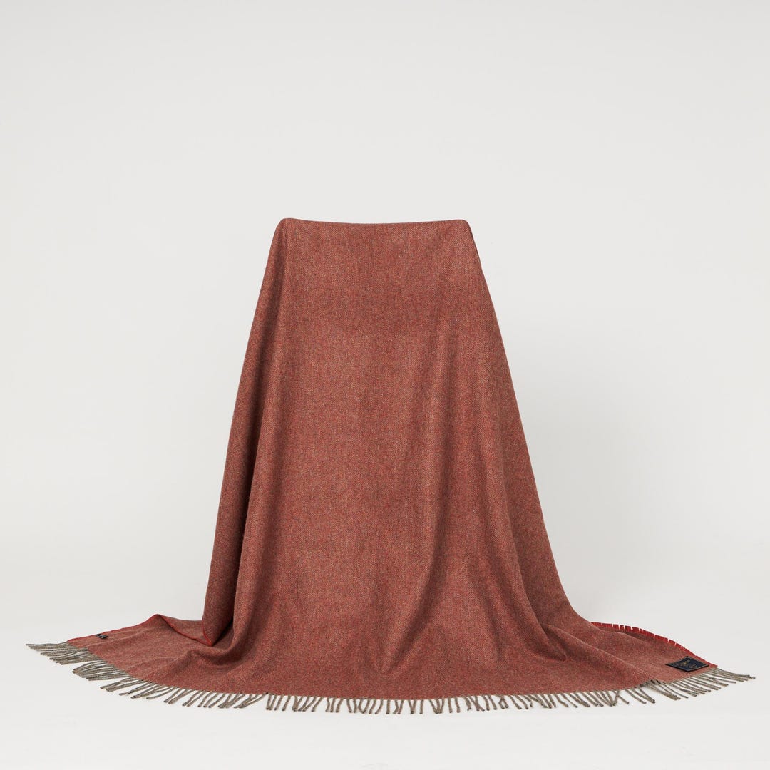 Irish Plaid 100% Wool Throw - Rust / Grey Herringbone - Handcrafted ...