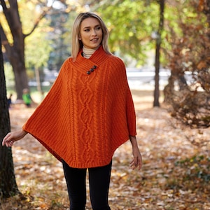 Irish - Traditional Merino Wool Aran Poncho - Burnt Orange - Ireland ...