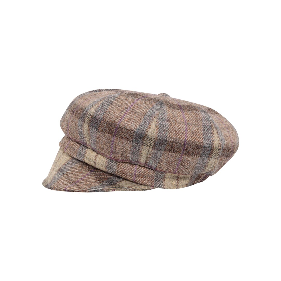 Irish - Donegal Tweed Newsboy Cap - Purple / Beige Plaid - Ireland ...