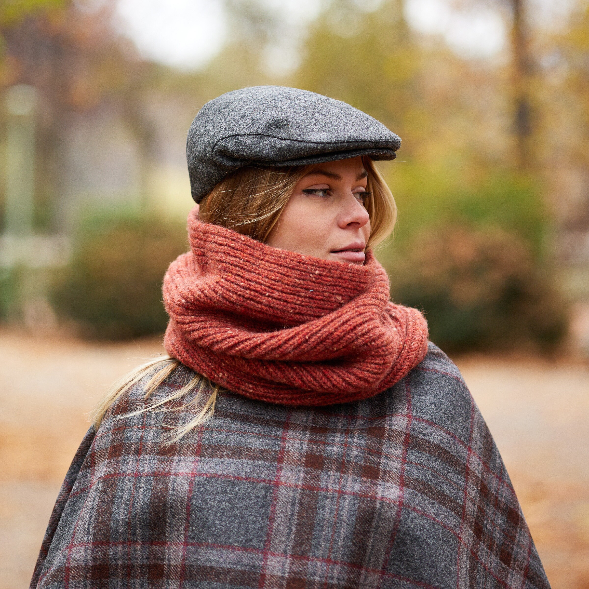Irish Donegal Tweed Wrap/shawl - Grey /maroon Plaid - Handcrafted - One ...