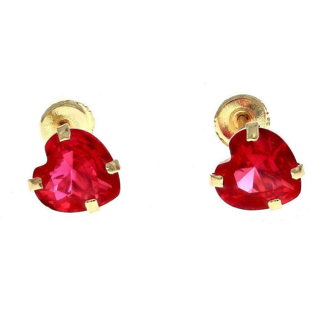 Womens Kids 14k Gold Ruby Red Heart Stud Earrings, Ruby Heart Earrings ...