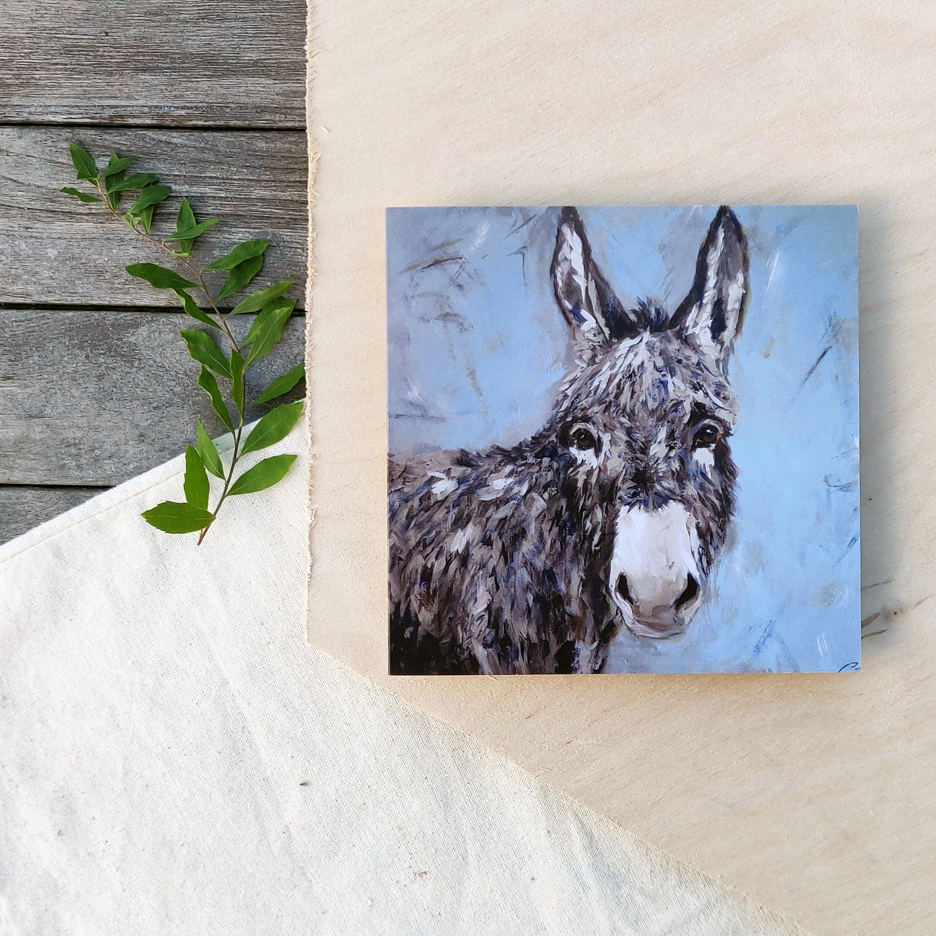 Donkey Greetings Card Soft Donkey Painting Art Card Square - Etsy UK