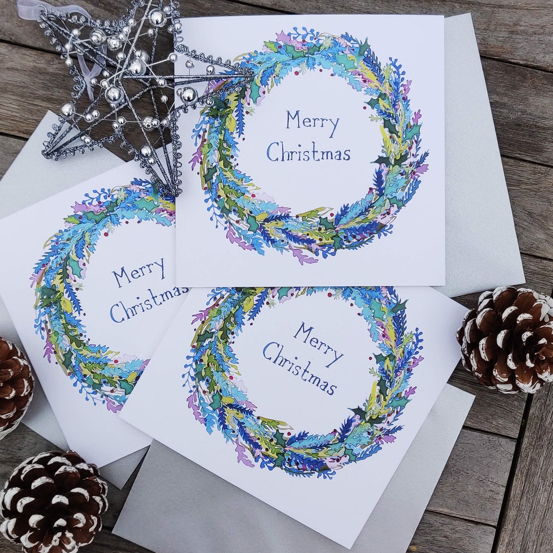 Large Christmas Wreath Card Set, Nature Christmas Cards, Merry ...