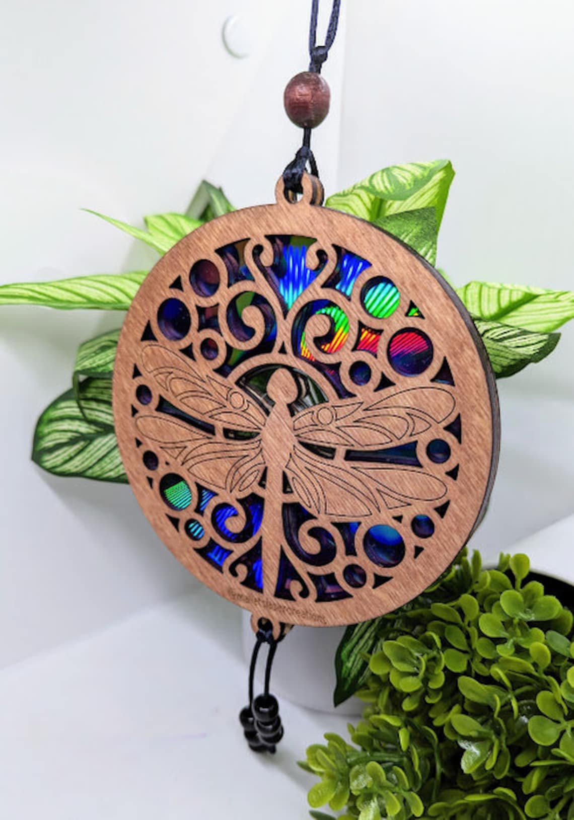 Suncatcher, Repurposed DVD, Dragonfly, Beads, Laser Cut Wood - Etsy