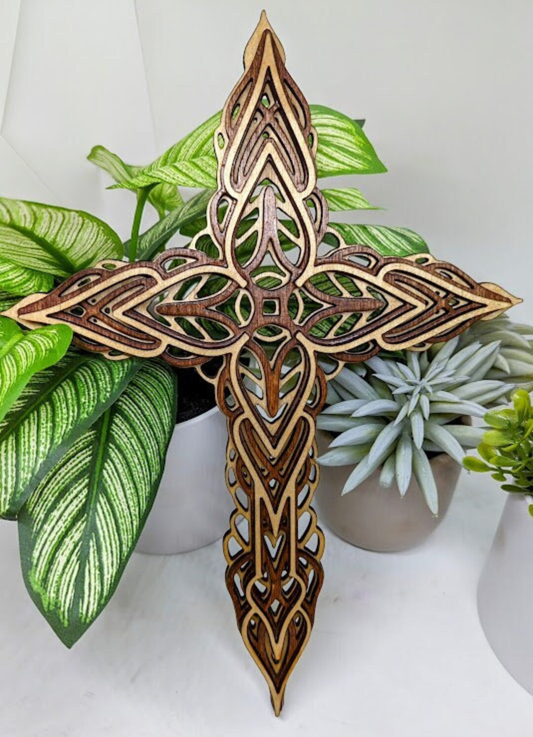 3 Layer Laser Cut Wood Cross, 10 in Tall X 7 in Wide, Religious ...