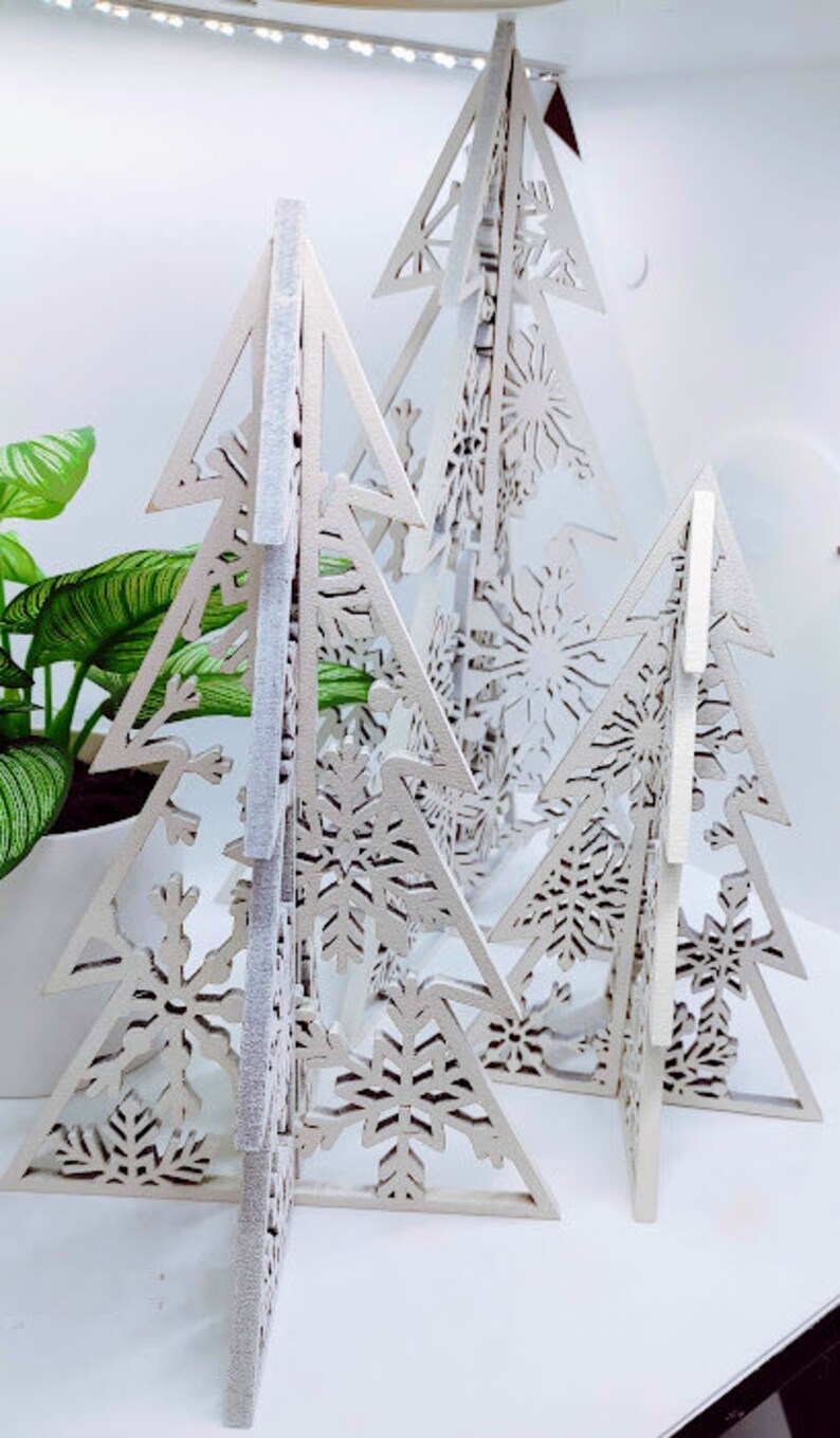 3D Large Snowflake Trees, Set of 3, Sizes Are 12" 10" & 8", 1/4 Inch ...