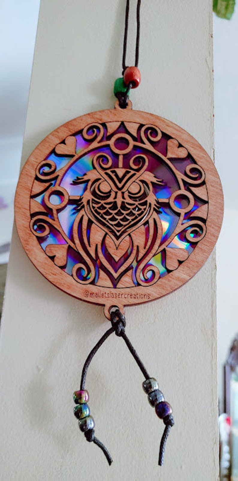 Suncatcher Repurposed DVD Owl Beads Laser Cut Wood - Etsy