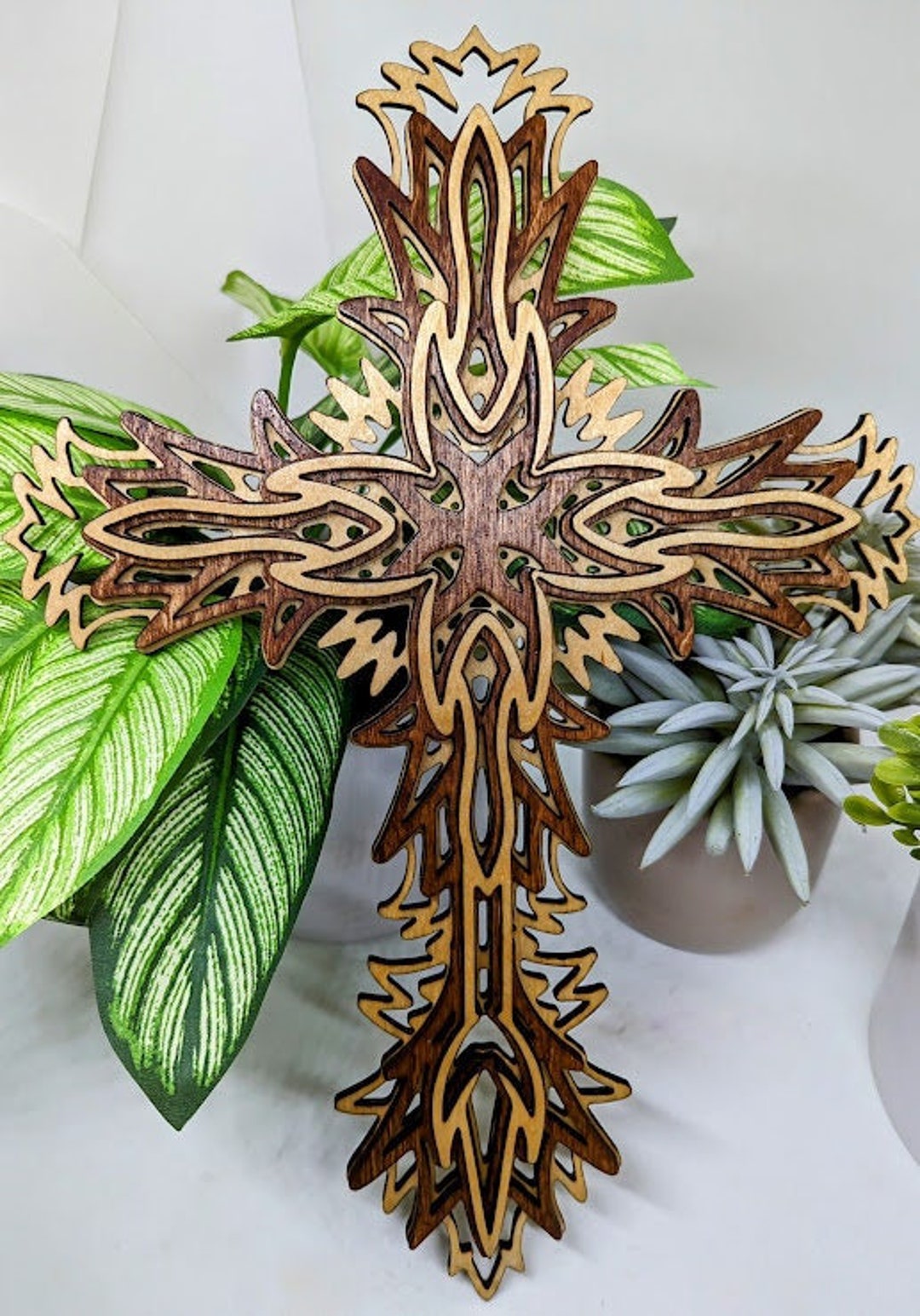 3 Layer Laser Cut Wood Cross, 10 in Tall X 7 in Wide, Christian Cross ...