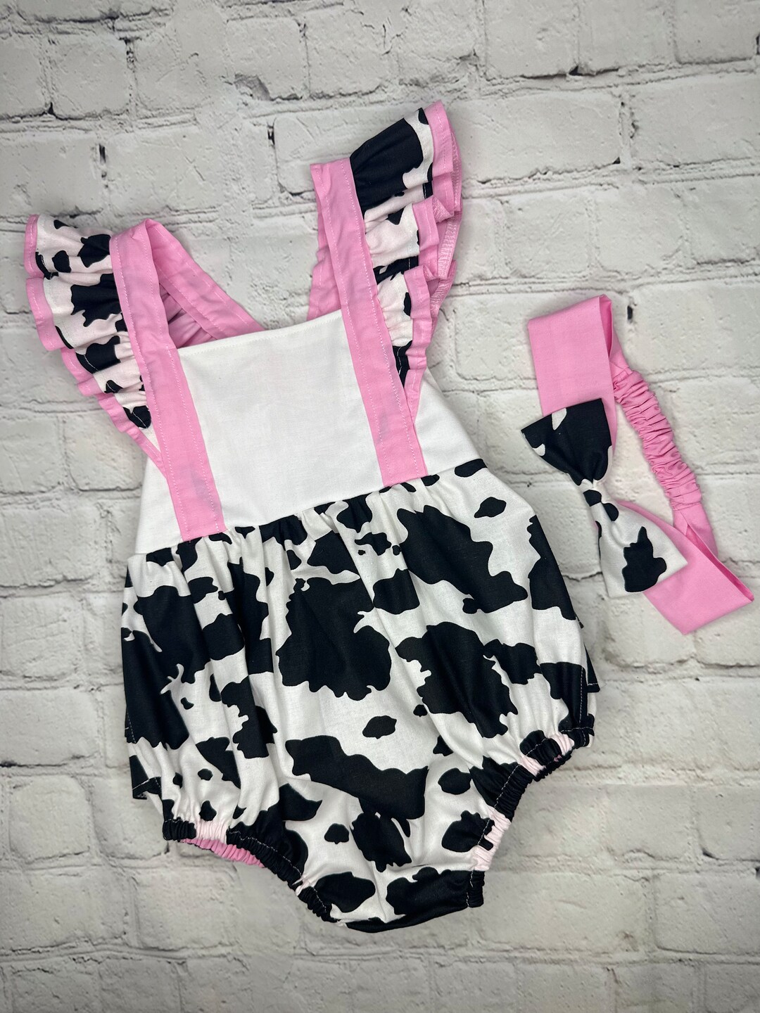 Baby Girl Rodeo Romper, Birthday Girl Outfit, Pink Cow Print, Farm ...